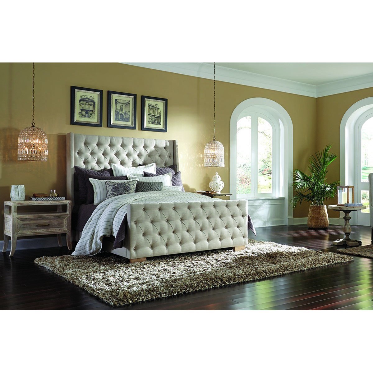 Urban Classics Laurent 54005512 Transitional Rubberwood King Size Platform Bed with Tufted ...